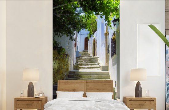 Behang - Fotobehang trappen in de straten van de Oude stad van Rhodos ...