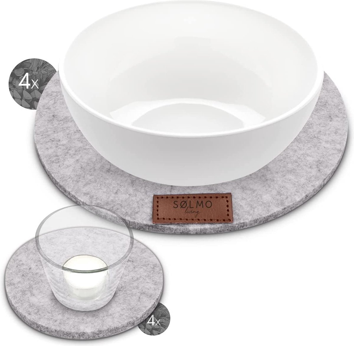 sølmo I Design Onderzetters Vilt Groot & Klein Rond - Set van 8 voor ...