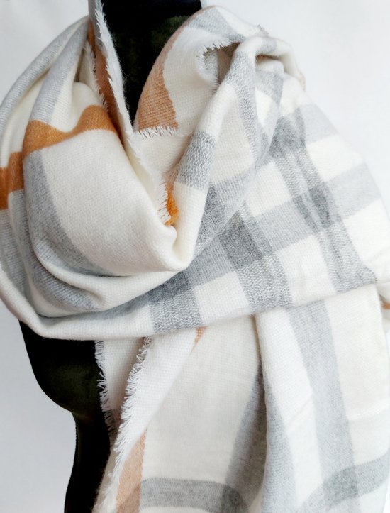 zaZa'z - Sjaal - Ecru/Zand/Grijs - Ruit - 180x50 cm | bol
