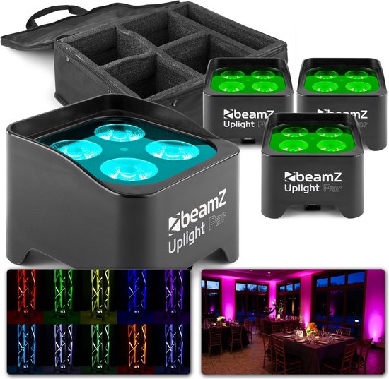 Uplighter - BeamZ BBP90 set van 4 accu Uplights - Met tas en afstandsbediening - Kleur... | bol