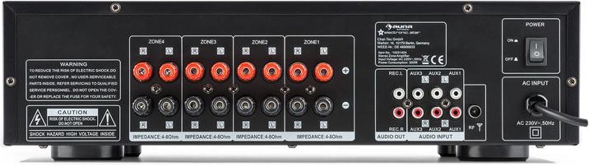 Auna AV2-CD850BT Hifi versterker met bluetooth - 4-zone stereo versterker - 5x 80W RMS... | bol.com
