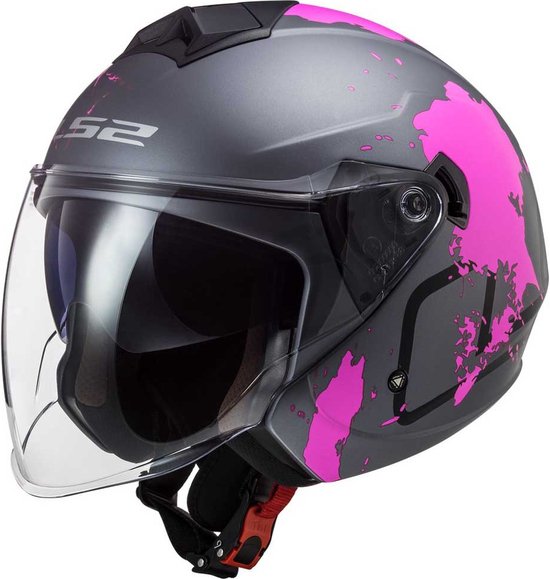 LS2 OF573 Twister II Xover mat titanium paars S - scooterhelm motorhelm ...