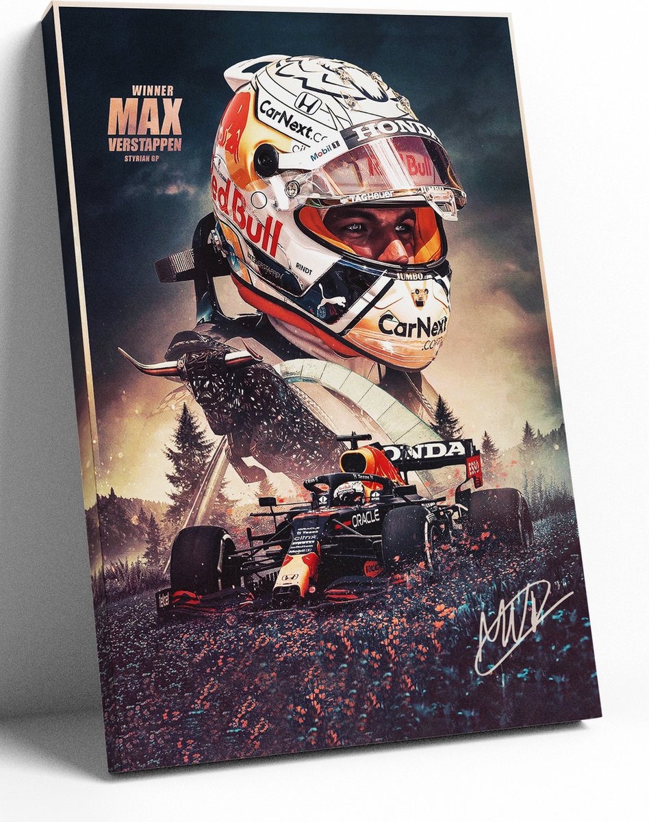 Max Verstappen Formule 1 Red Bull Racing Canvas | Met handtekening Max | 50 x 70 cm |... | bol.com