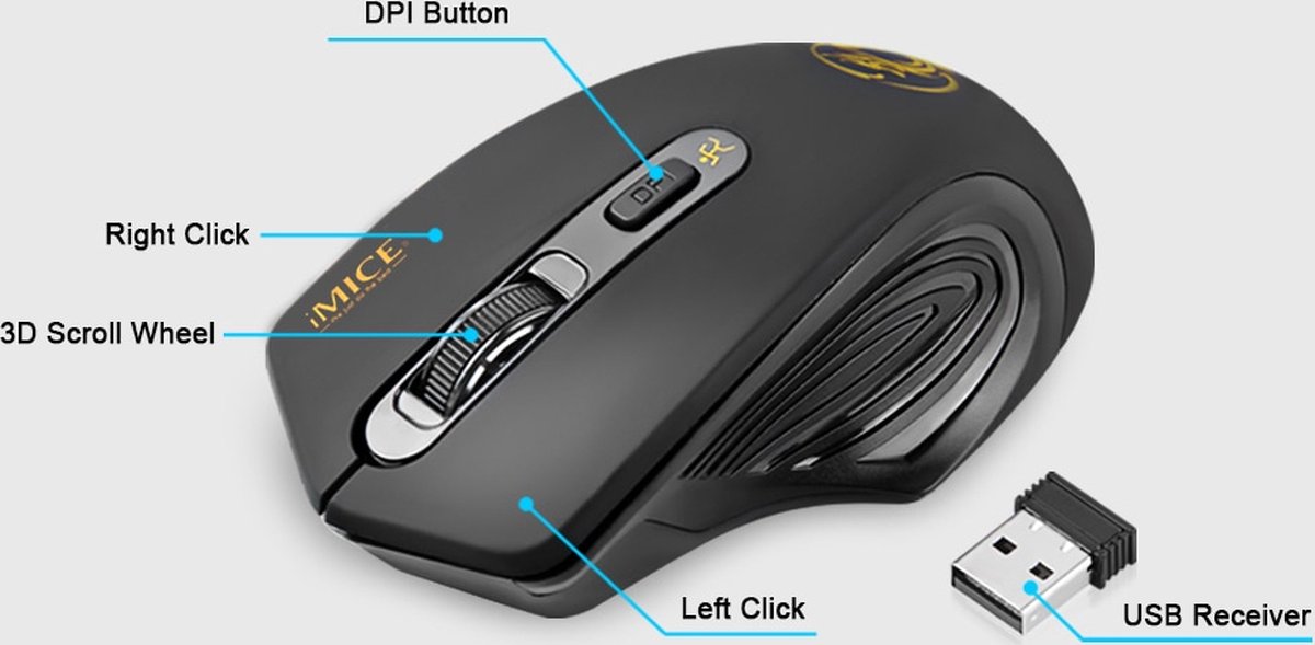 Draadloze Muis - Ergonomisch - Met Duimsteun - Game Muis - Computer ...
