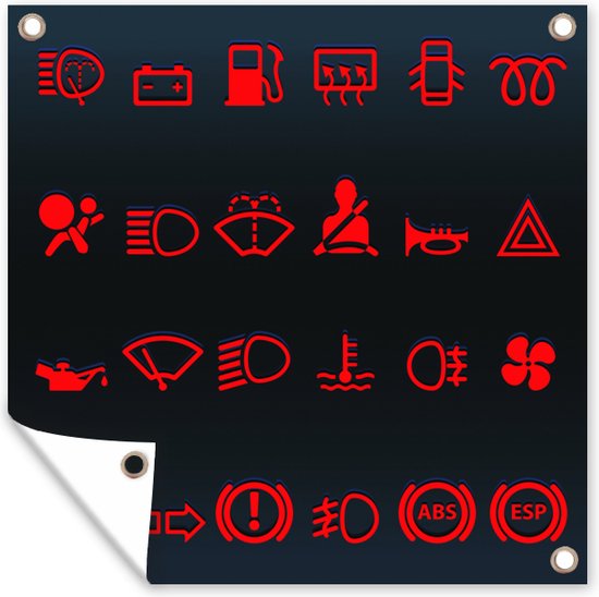 Tuin poster Illustratie van de rode symbolen in een auto op het ...