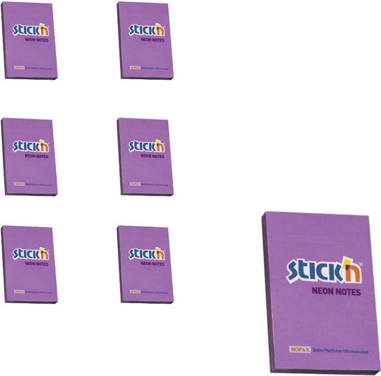 Stick'n sticky notes - 6-pack - 76x51mm, neon paars, 600 memoblaadjes | bol