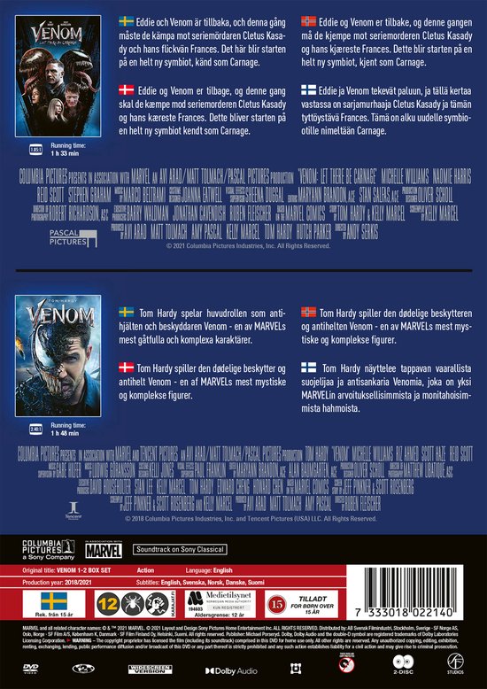 Venom - Venom : Let There Be Carnage - 2 Film Collectie - DVD - Import zonder NL... | bol.com