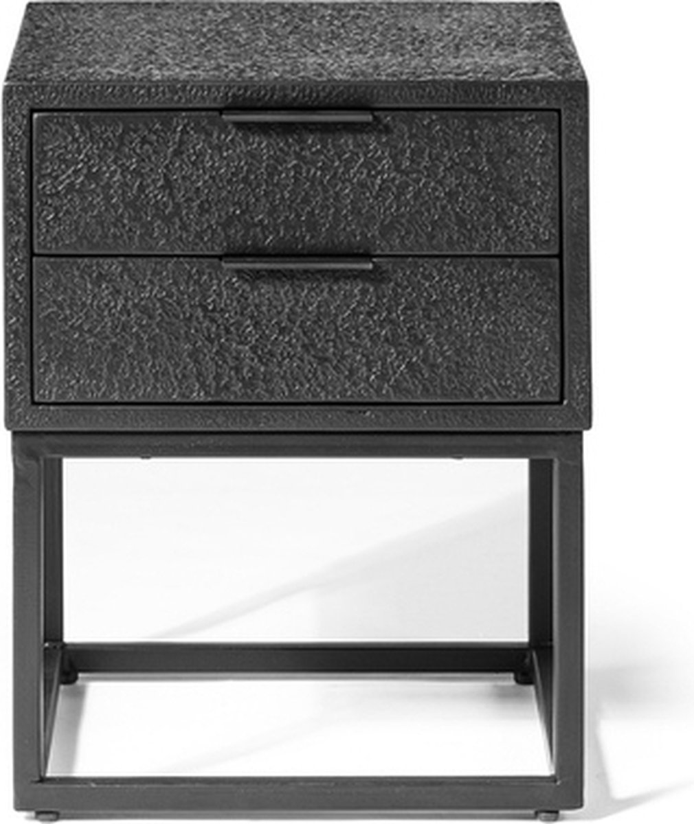Nachtkastje 2 Lades - Zwart - Vierkant - Stalen Frame - Kast Lava ...