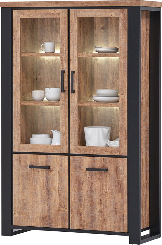 Vitrinekast - Glaskast - Eetkamer Stella - LED verlichting | bol