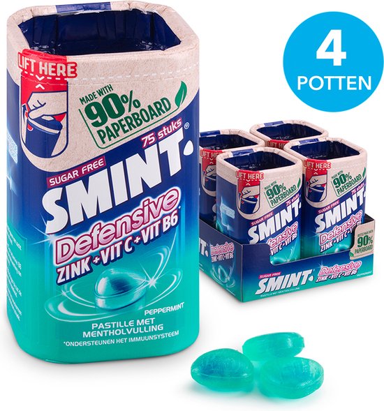 Smint Defensive peppermint - suikervrije mint - 75 stuks x 4 | bol