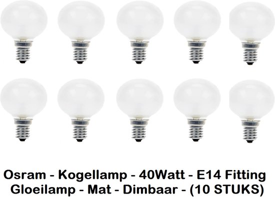 OSRAM - KOGELLAMP - 40Watt - E14 FITTING - GLOEILAMP - MAT - DIMBAAR ...