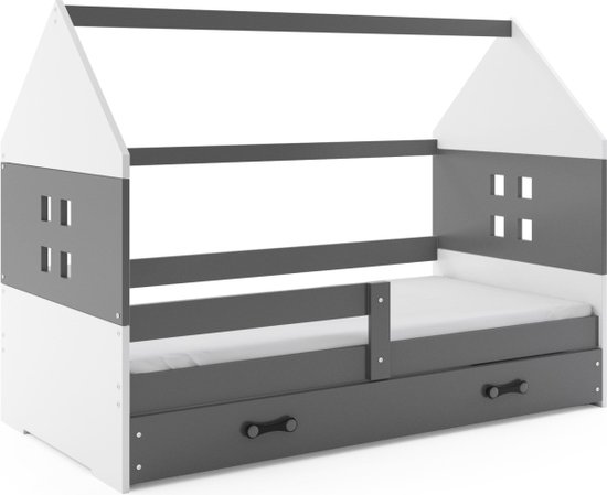 Kinderbed Huisje Grijs 80x160 cm – Inclusief Uitschuiflade – Peuterbed ...