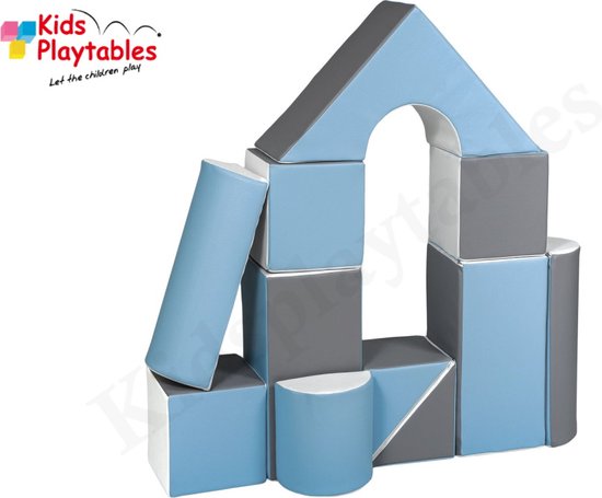 Soft Play Foam Blokken set 11 stuks grijs-wit-blauw | speelblokken ...