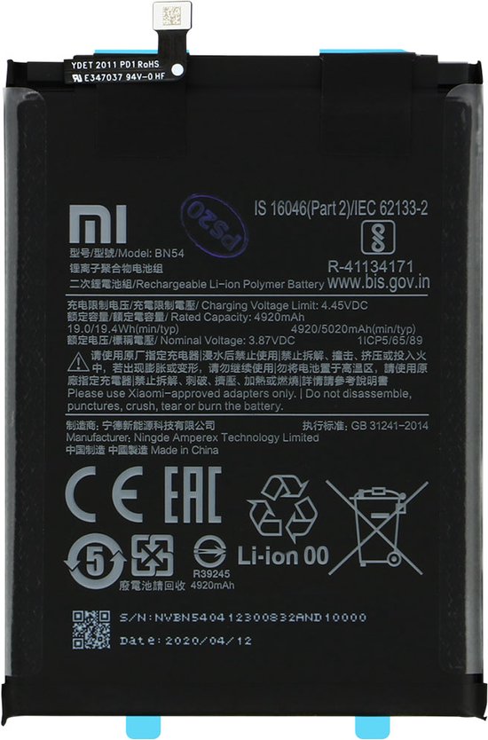 Xiaomi Redmi 9/Redmi Note 9 Interne Batterij 5020mAh Origineel BN54 | bol