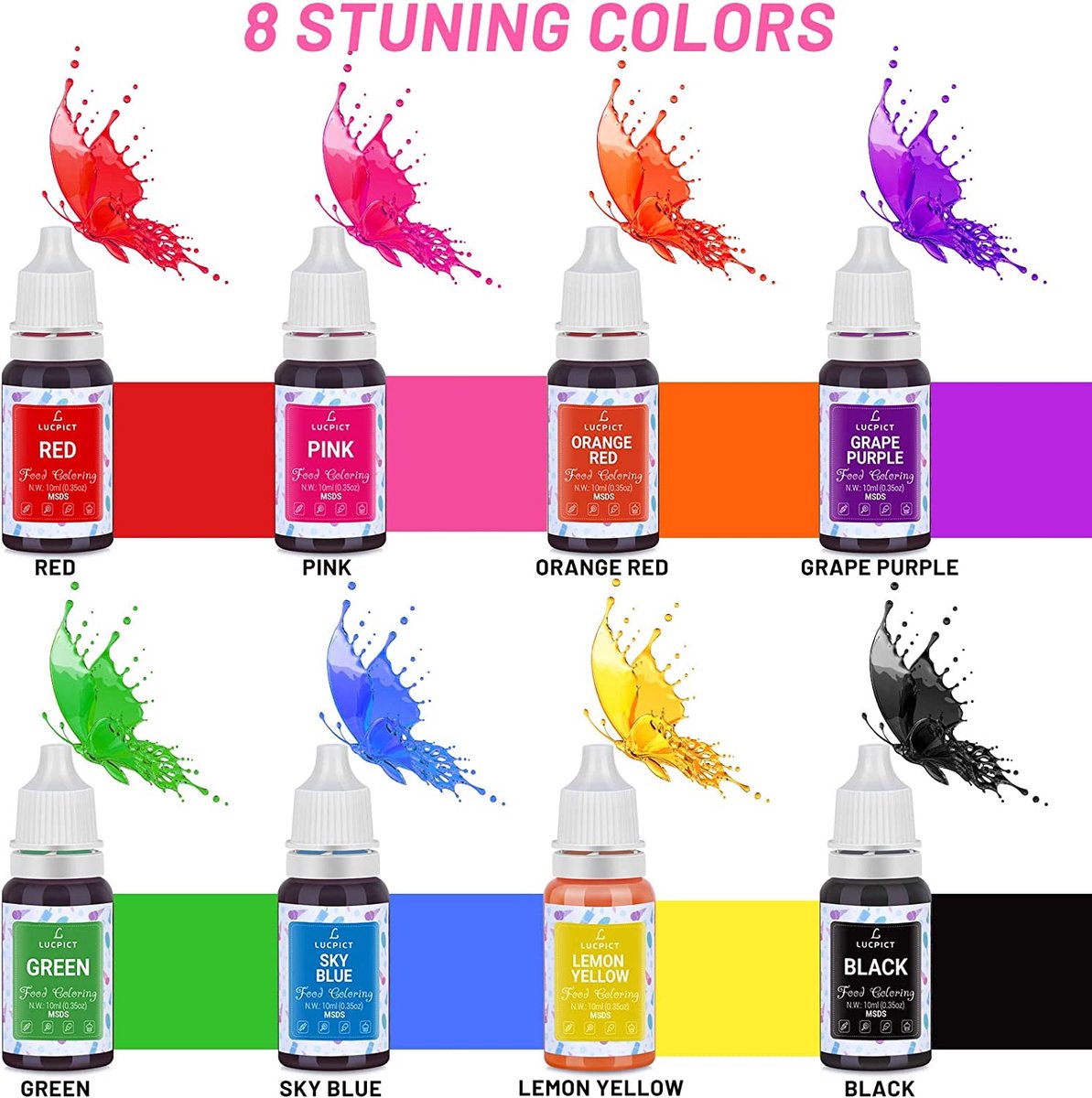 Kleurstof voor Levensmiddelen 8x10ml - Vloeibare Kleurstof met Hoge ...