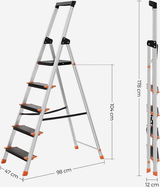 MIRA Home - Ladder - Trap - Opvouwbaar - Robuust - Aluminium - Zilver ...