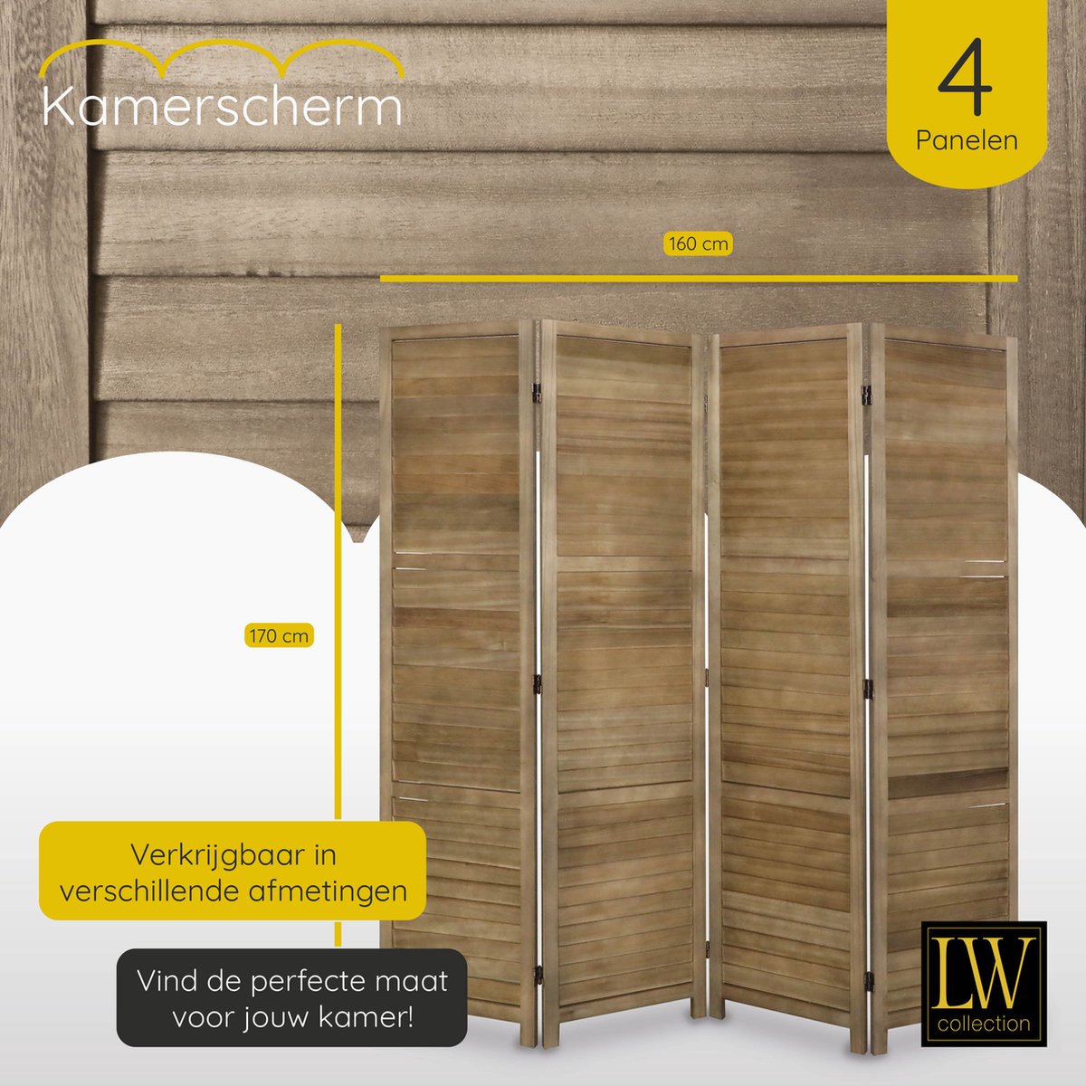 LW Collection Kamerscherm - kamerschermen hout 4 panelen ...