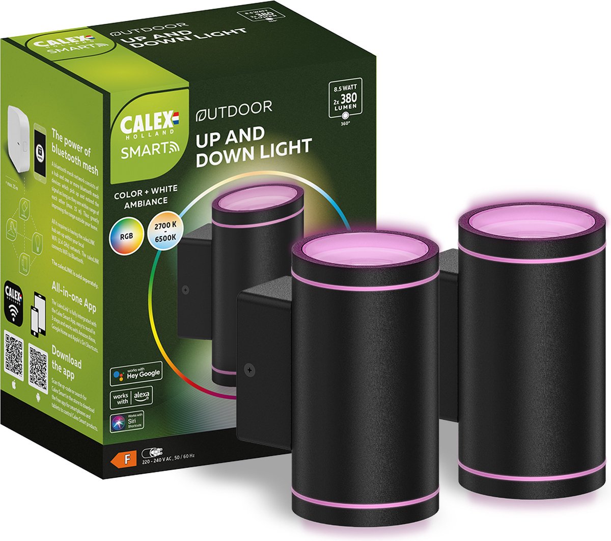 Calex Smart Outdoor LED Buitenlamp - Set van 2 stuks - Slimme Up & Down Wandlamp - RGB... | bol