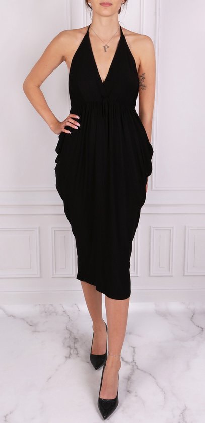 John Zack - Zwarte Midi-Jurk met Open Rug / S-M | bol.com