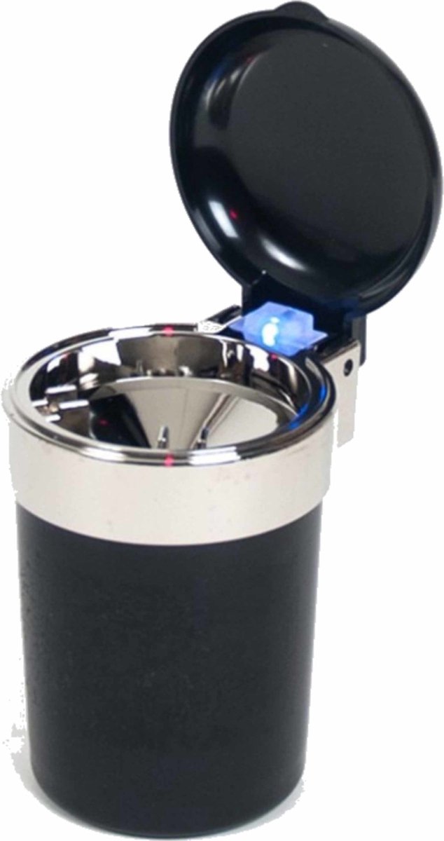 1x Auto asbakje met LED lichtje en deksel zwart 11 x 9 cm - geurvrije ...