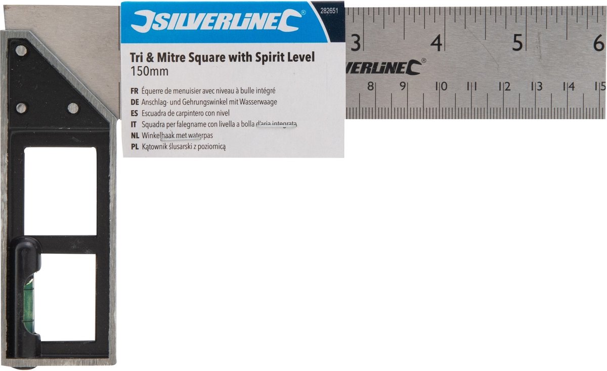 Silverline Winkelhaak met waterpas 150 mm | bol