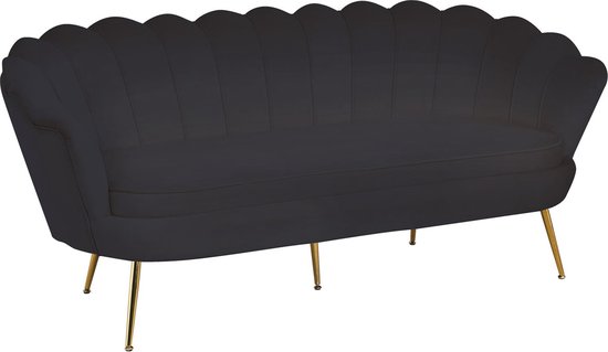 Bank Chanelle Zwart - Velours - Breedte 180 cm - Zithoogte 44 cm ...