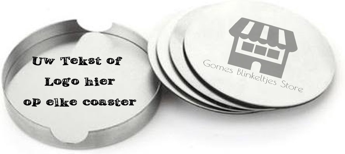 RVS/Metalen onderzetters-Coasters 6-stuks met houder. Mail/App voor ...