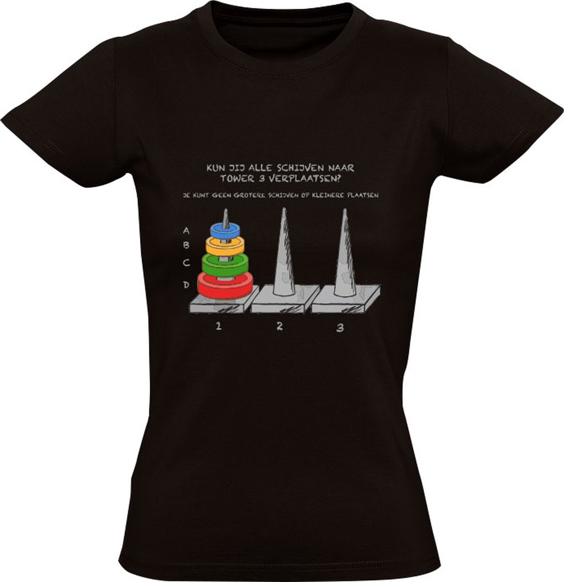 Kun jij alle schijven naar tower 3 verplaatsen? Dames T-shirt | raadsel ...