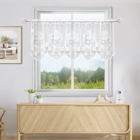 XD&L - Keuken Gordijn Valletje - Witte Chrysant Vitrages - Vitrage Kant ...
