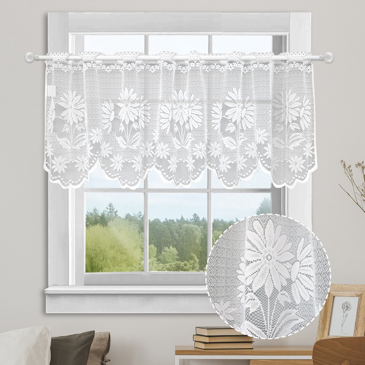 XD&L - Chrysant Vitrages - Keuken Gordijn Valletje - Wit Vitrages ...