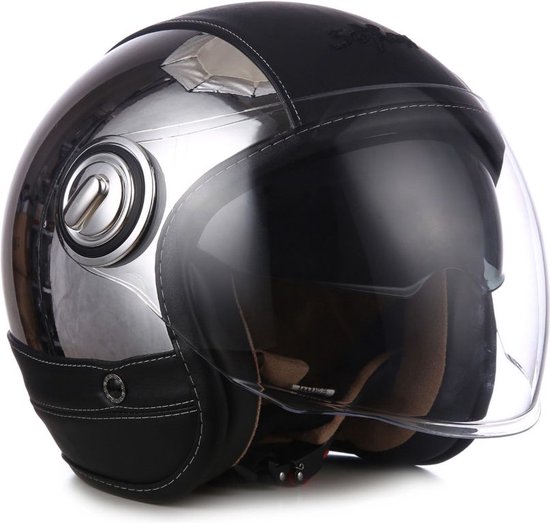 SOXON SP-889 PRO Urban Chrome en leren jethelm met vizier motorhelm, M ...