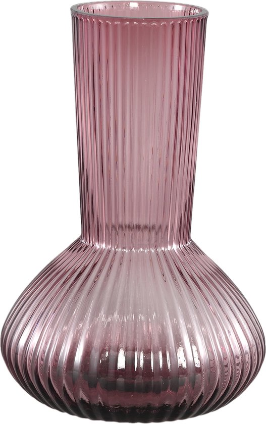 PTMD Anouk Purple solid glass vase ribbed round low | bol.com