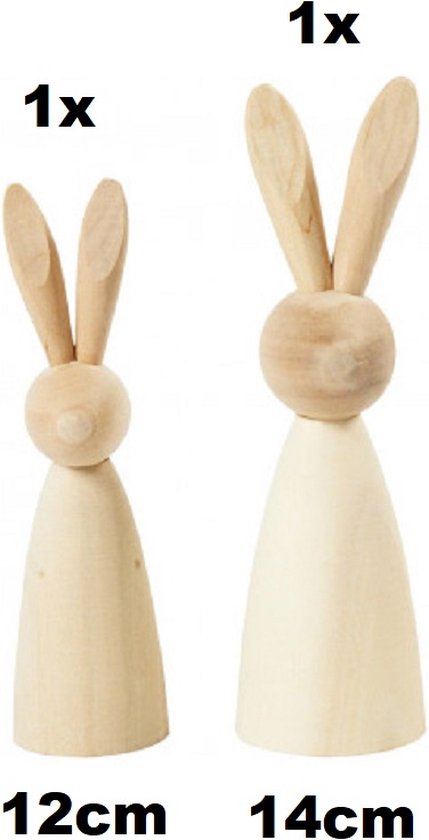 2x Houten Paashazen - Paas Hazen - 2 stuks - 12cm - 14cm - Paashazen ...