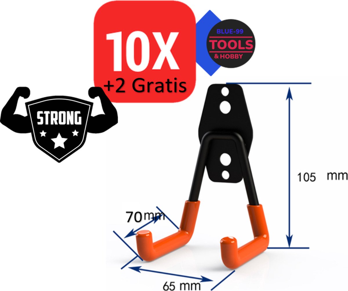 Blue 99 -Sterke Dubbele ophanghaken - 12 Pack - Garage ophanghaak ...