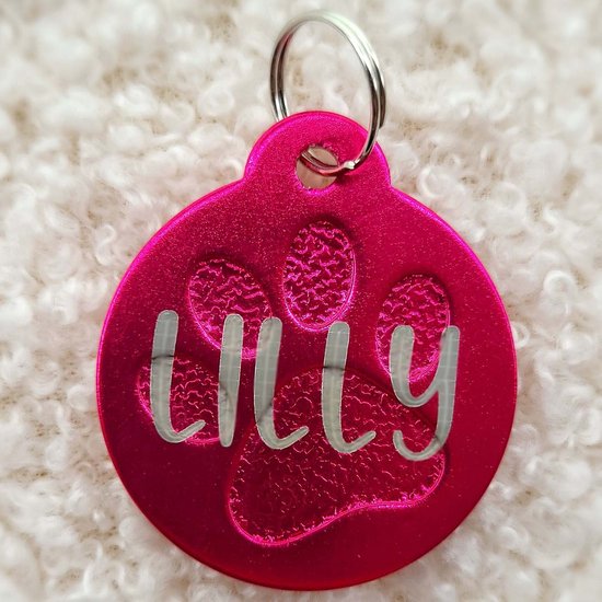Hondenpenning rond pootje | Roze | Aluminium | Diameter 3 cm ...