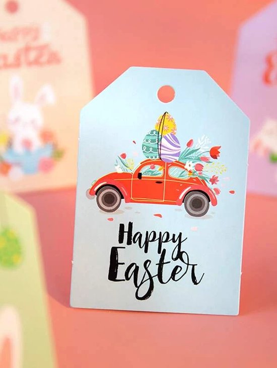 Karton Label Kaartje Pasen - Happy Easter - Paaslabels - Konijn ...