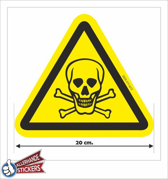 Giftige stoffen, doodskop sticker geel zwart. 20cm. | bol.com