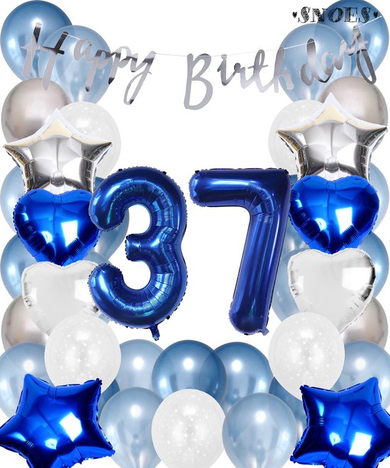 Snoes Ballonnen 37 Jaar Set Mega Blauw Zilver Ballon - Compleet ...