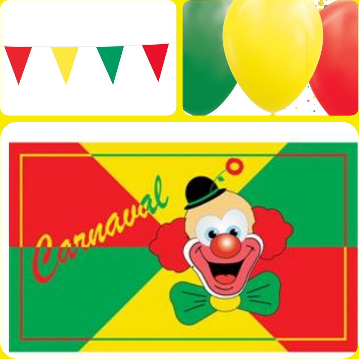 1 x Vlag Clown & 1 x Vlaggenlijn & 10 Ballonnen, Rood/ Geel/ Groen ...