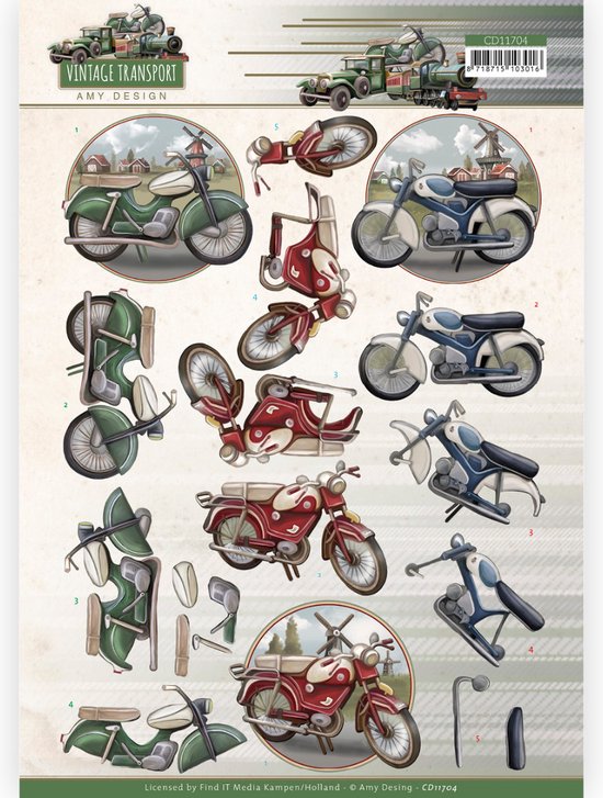 3D Cutting Sheet (knipvel) - Amy Design - Vintage Transport - Moped ...