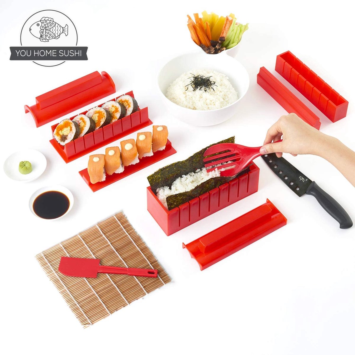 AYA Sushi Maker Kit Sushi Maker Rood Compleet met Sushi messen en ...