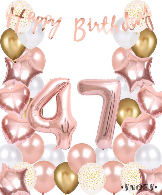 Snoes Ballonnen 47 Jaar Rose Gold White Dots - Compleet Feestpakket met ...