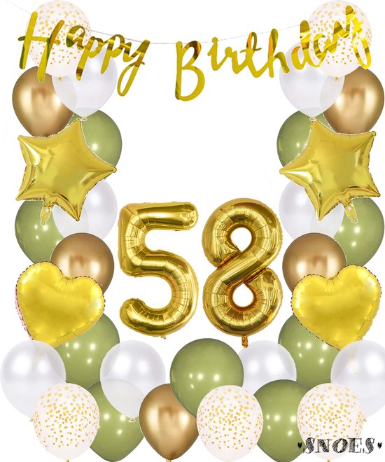 Snoes Ballonnen 58 Jaar Wit Olijf Groen Goud Mega Ballon - Compleet ...