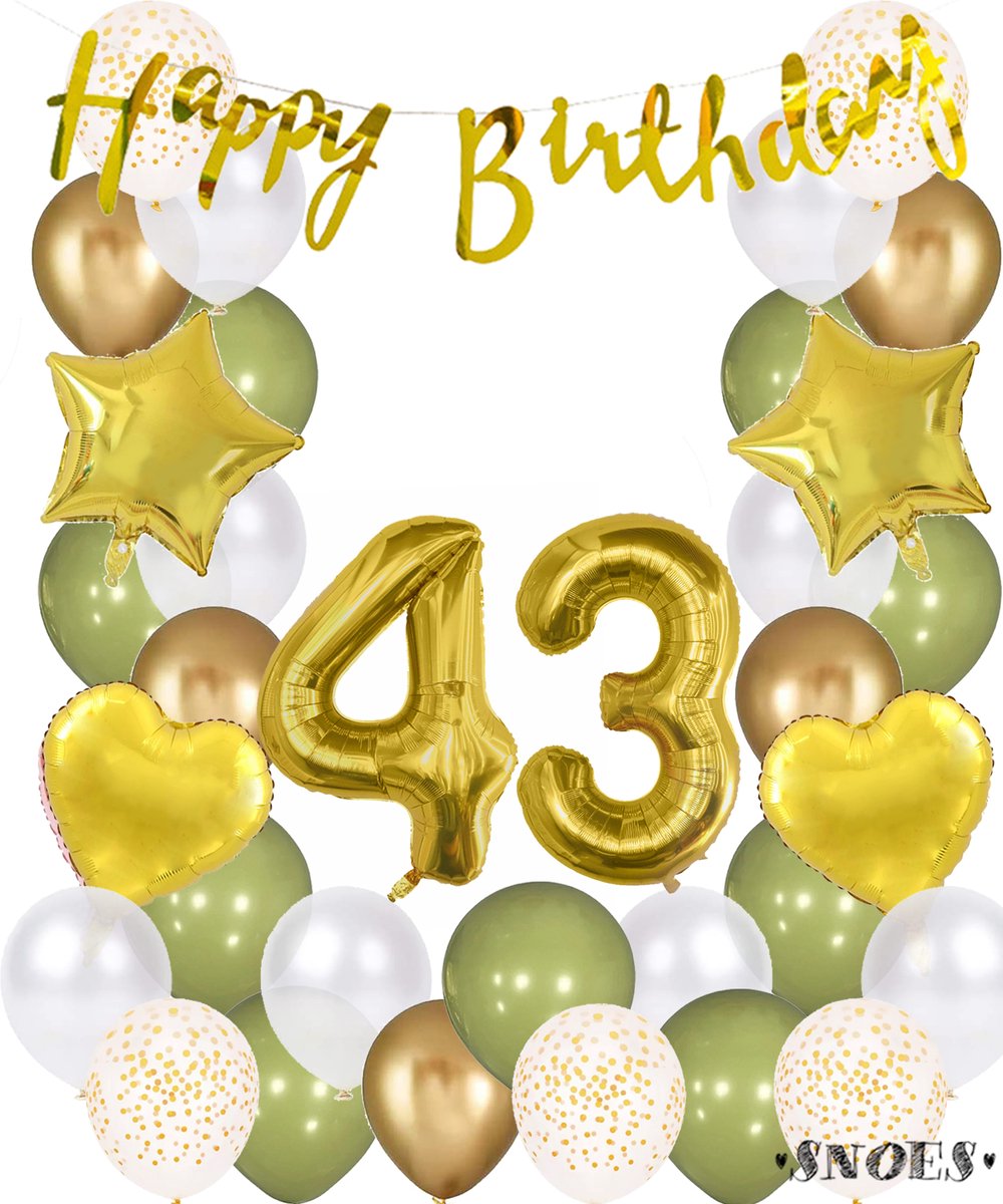Snoes Ballonnen 43 Jaar Wit Olijf Groen Goud Mega Ballon - Compleet ...