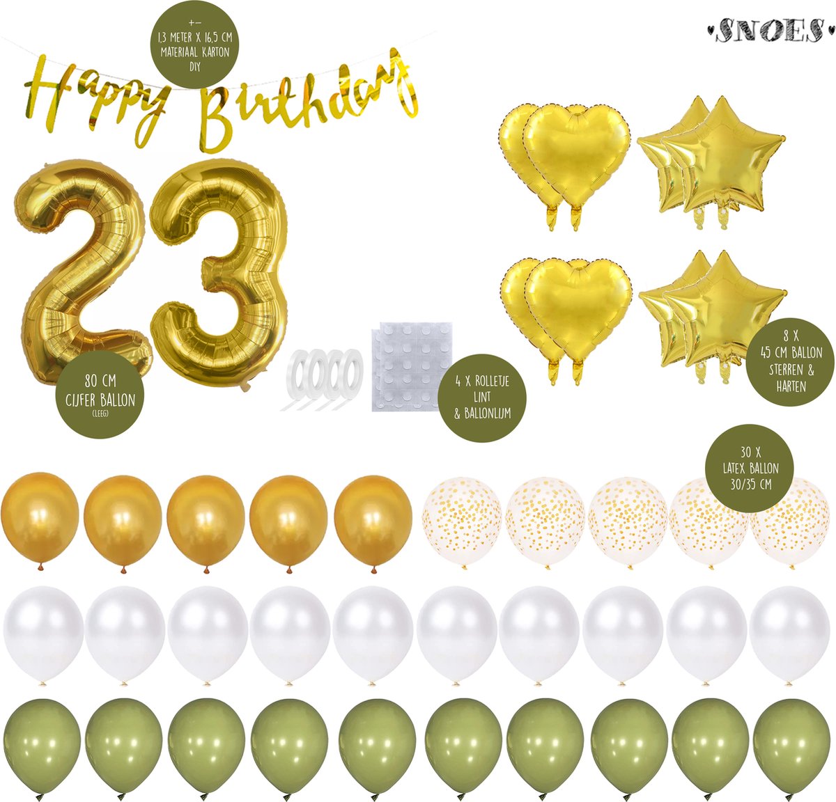 Snoes Ballonnen 23 Jaar Wit Olijf Groen Goud Mega Ballon - Compleet ...
