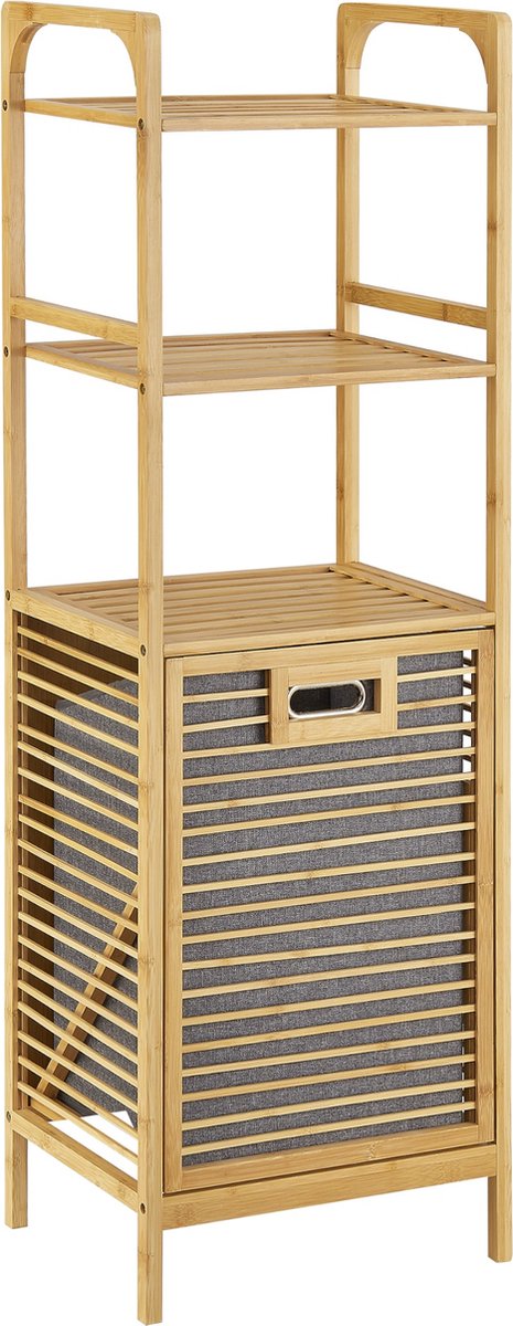 Wasmand - Wasrek - Met waszak - Bamboe & stof - Hout kleurig & grijs ...