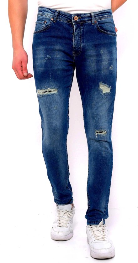 Heren Spijkerbroek met gaten Slim Fit -DC-048- Blauw | bol.com