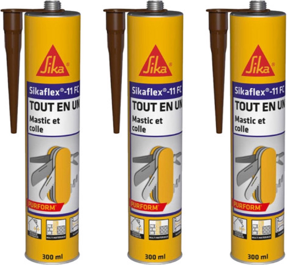Set van 3 SIKA Sikaflex 11 FC Purform multifunctionele lijmen - Bruin ...