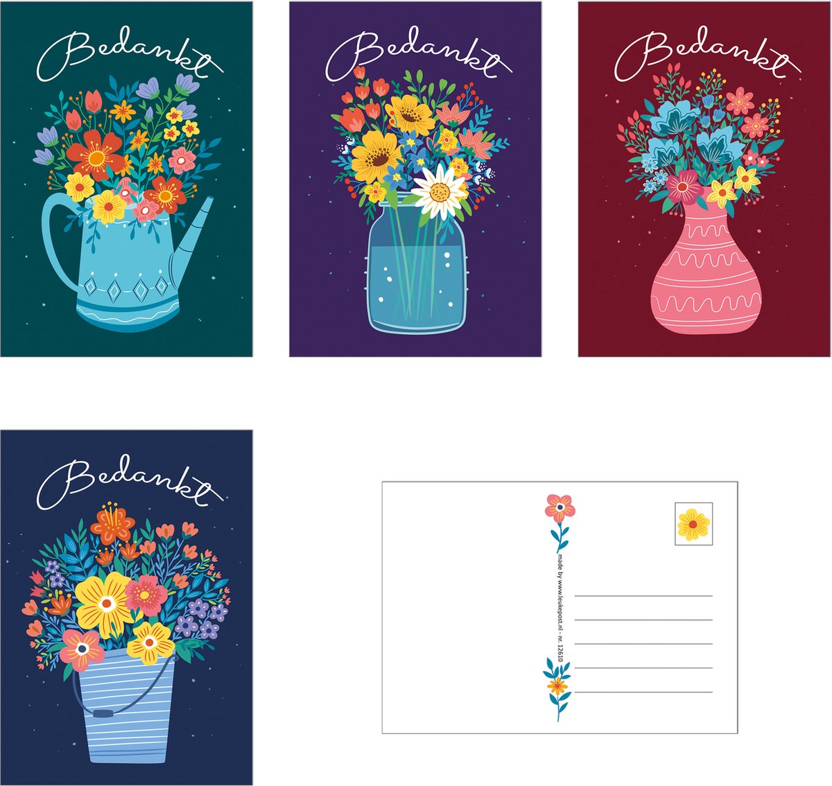Bedankkaarten - Set van 8 x bedankkaart - Bloemen | bol