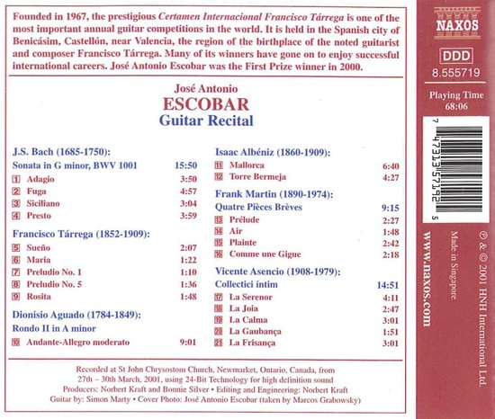 Jose Antonio Escobar - Guitar Recital (CD), Jose Antonio Escobar | Muziek | bol